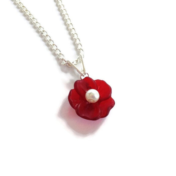 Jewelry | Handmade Red Lucite Poppy Flower Pendant | Poshmark